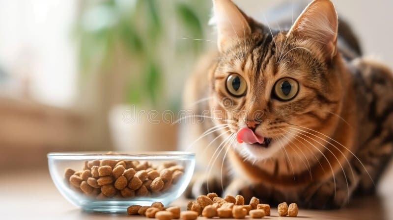 Eager Tabby Cat Ready for Dinner in a Cozy Indoor Setting Stock Photo ...