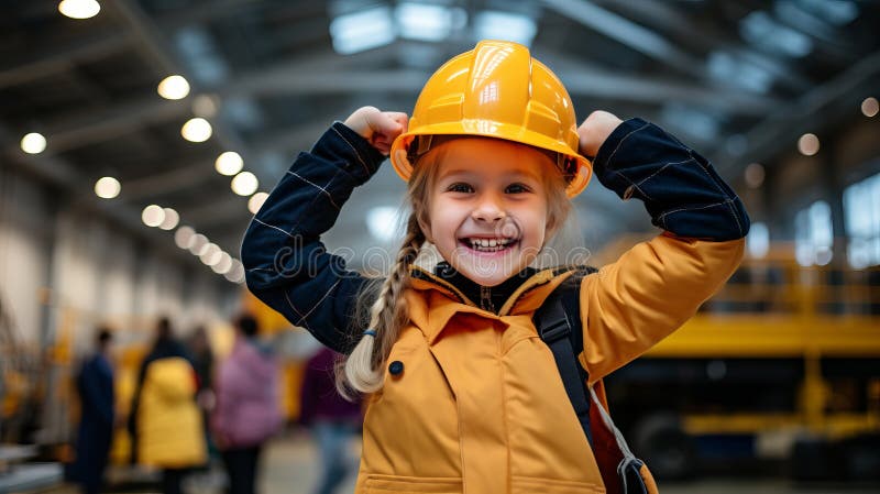 Eager Woman Apprentice in Logistics Training, Wearing Safety Helmet for ...