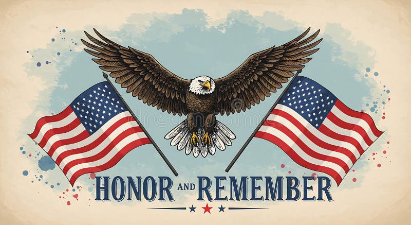 Eagle with American Flags and Honor Messag Stock Illustration ...