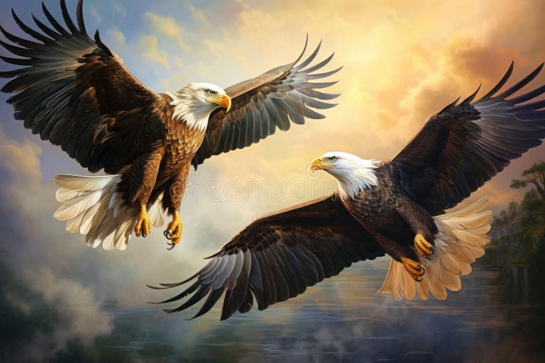Eagle Beauty of Eagles Soaring in the Sky, Bald Eagle Flying on Blurred Background, AI Generated ...