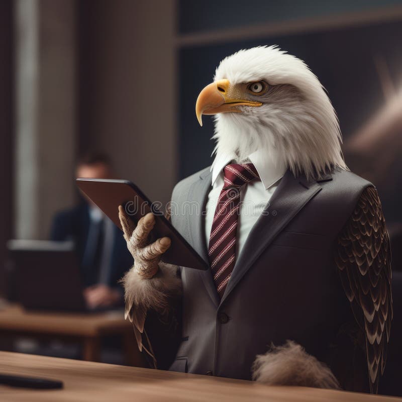 An Eagle Bird Dressed in a Suit Like a Businessman Holding Tablet ...