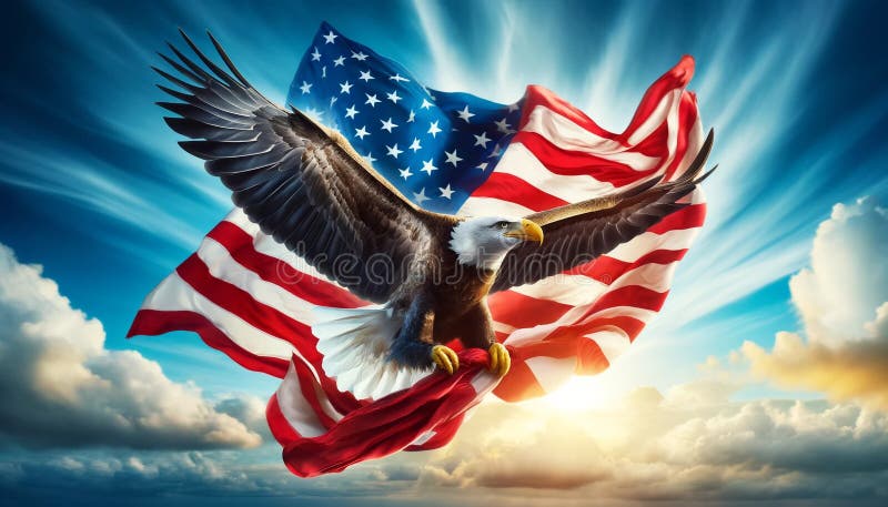 Eagle Carrying the US Flag Across the Sky. AI Generated Stock ...