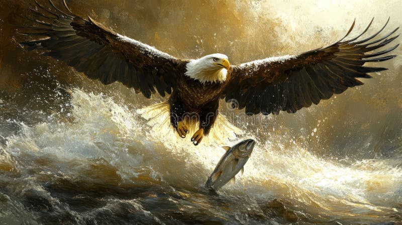 Eagle Catching Fish: a Dramatic Scene of a Bald Eagle Swooping Down To ...