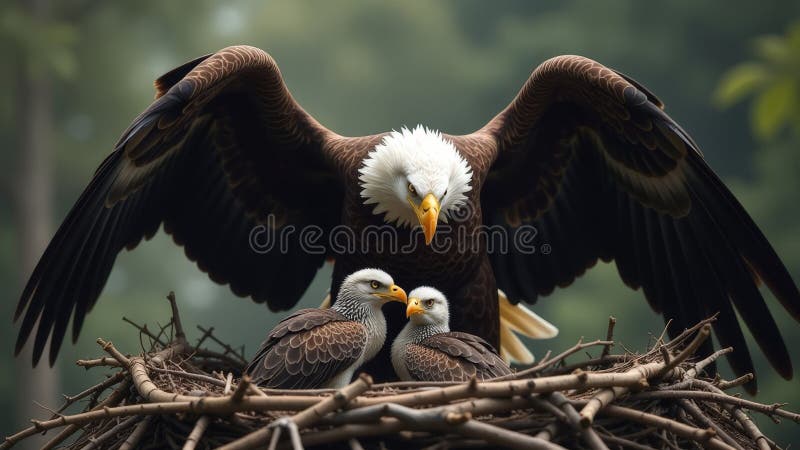 Eagle with Chicks in the Nest Stock Illustration - Illustration of wing ...