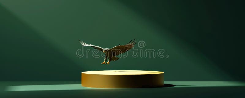 Eagle Descending on a Bright Gold Podium Under a Spotlight with ...