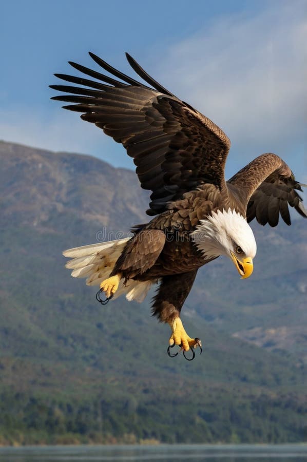 An Eagle Diving Towards Its Prey with Its Talons Outstretched, Ready To ...