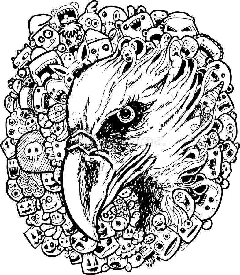 Eagle Doodle Cartoon - Hand Drawing Stock Illustration - Illustration ...