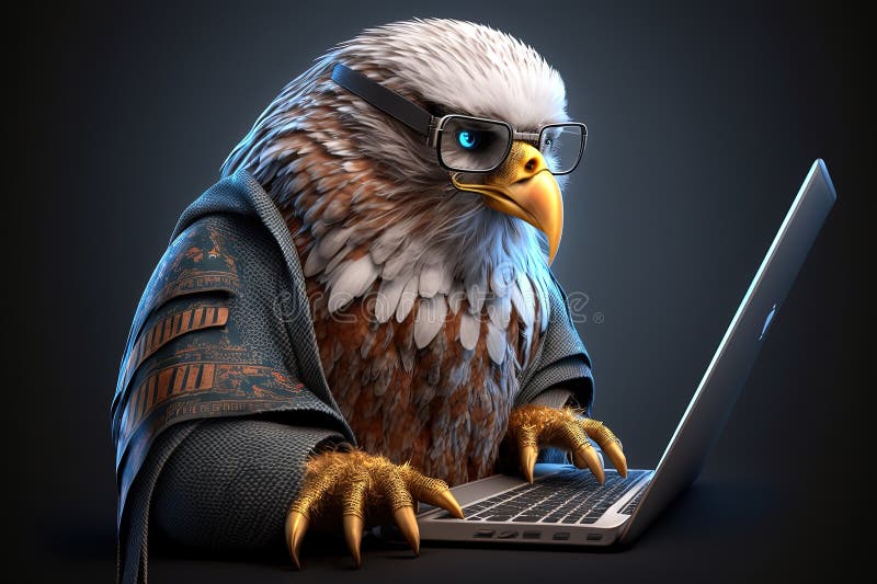 Eagle Dressed in Casual Clothes Programming on a Computer. Generative ...