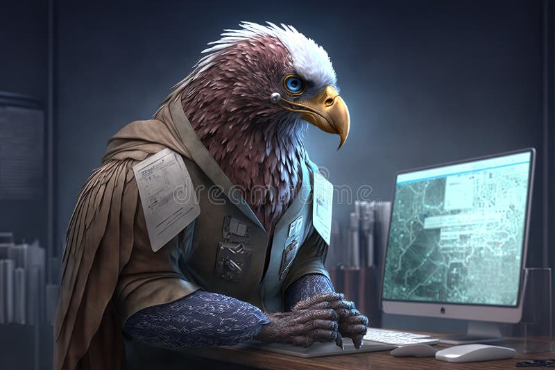 Eagle Dressed in Casual Clothes Programming on a Computer. Generative ...