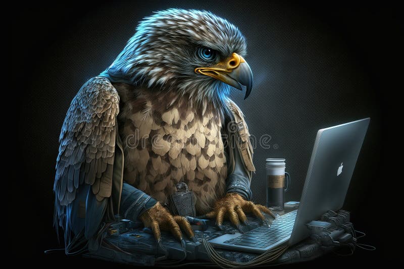 Eagle Dressed in Casual Clothes Programming on a Computer. Generative ...
