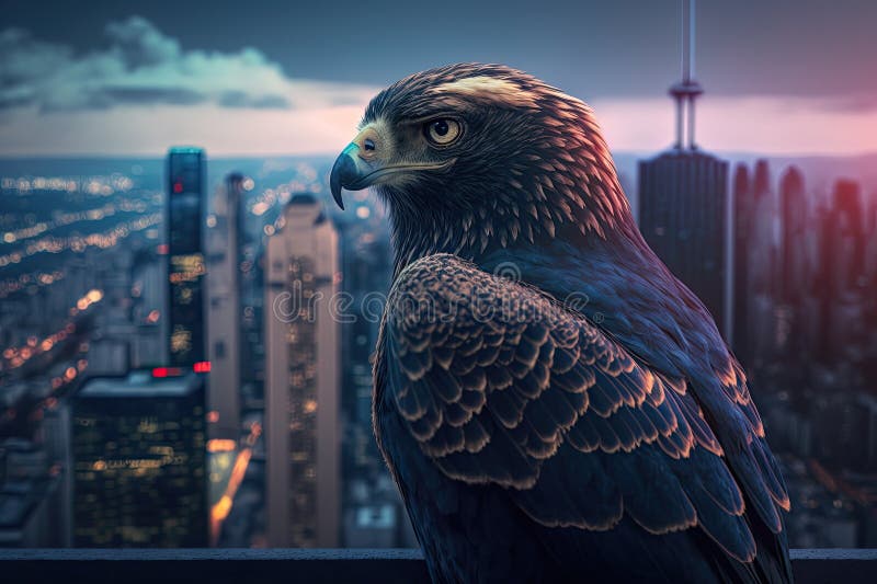 Eagle on the Edge of a Skyscraper Roof with a Beautiful. Generative AI ...