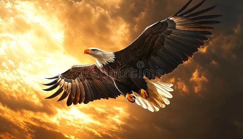 An Eagle with Extended Wings Perched on the Ground in Front of a ...