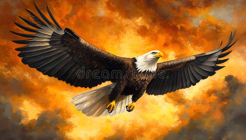 An Eagle with Extended Wings Perched on the Ground in Front of a ...