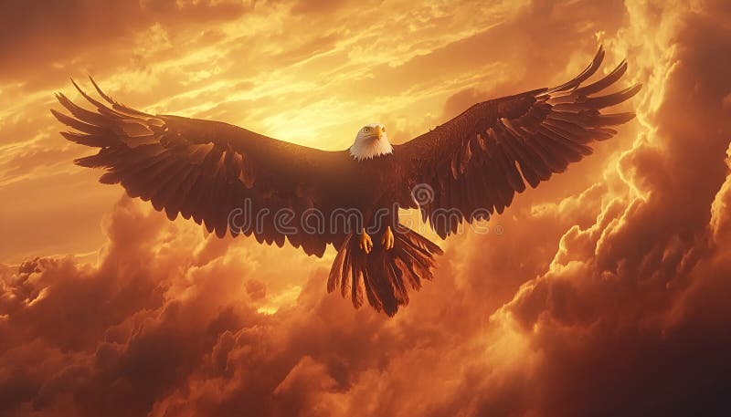 An Eagle with Extended Wings Perched on the Ground in Front of a ...