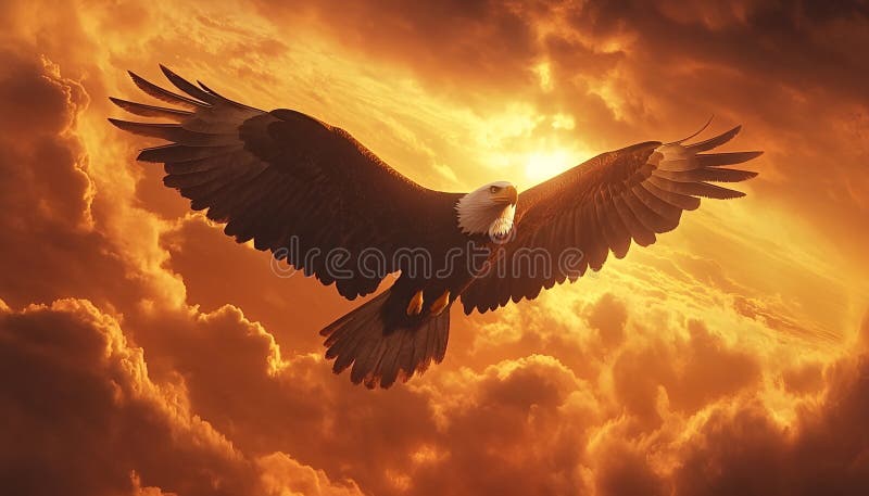 An Eagle with Extended Wings Perched on the Ground in Front of a ...