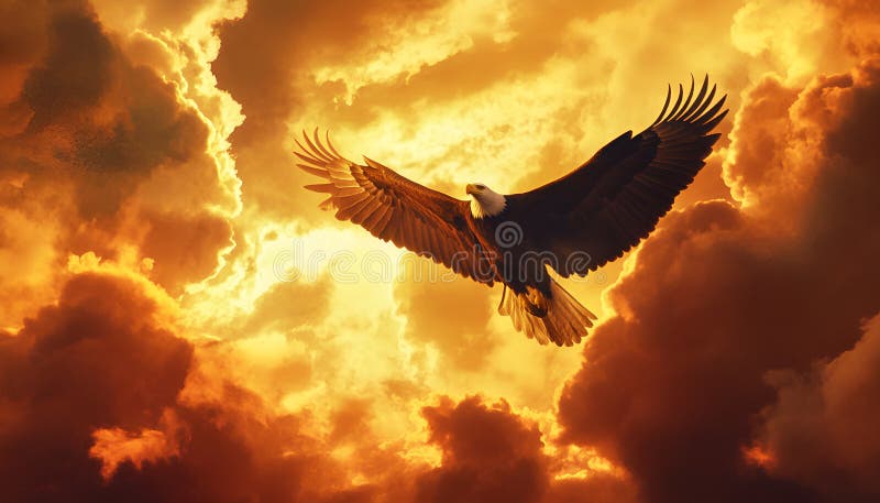 An Eagle with Extended Wings Perched on the Ground in Front of a ...
