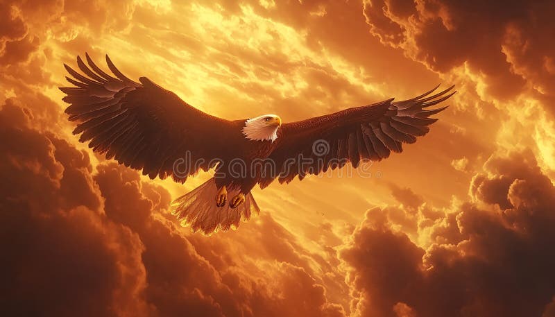 An Eagle with Extended Wings Perched on the Ground in Front of a ...
