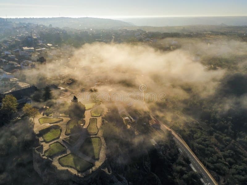 Eagle-eye Shot of a City and Very Low Clouds Covering the View Stock ...