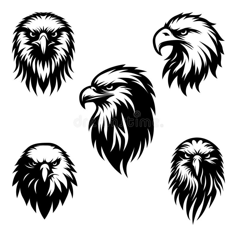 Eagle Face Silhouette, Eagle Head Vector Illustration Bundle Stock Vector - Illustration of view ...