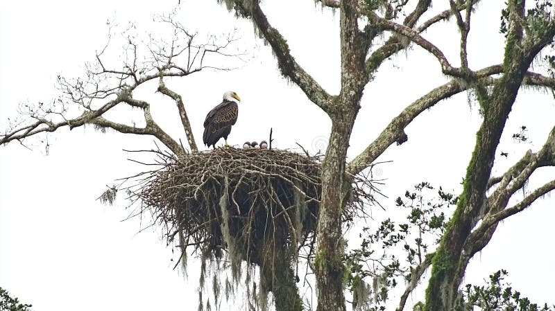 Eagle Family in Rainforest Treetop Nest, Brooding Chicks Stock Photo ...