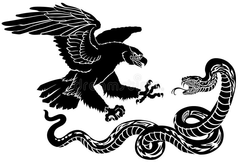 Eagle Versus a Snake. Silhouette Stock Vector - Illustration of ...