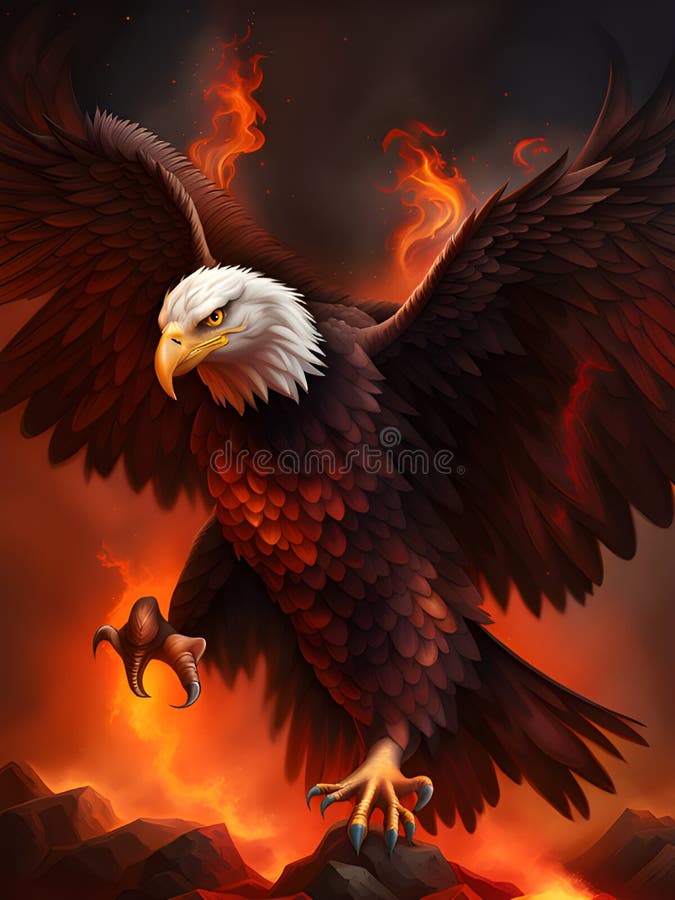 Eagle in Fire Flames at Hell, Ai Generated Stock Illustration ...