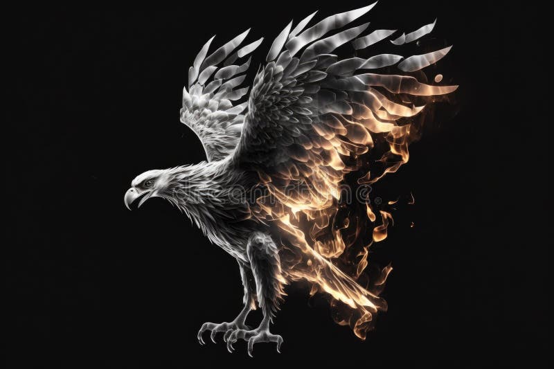 Eagle on Fire, Isolated on Black Backdrop, Illustration Stock ...