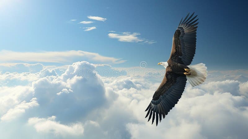 Eagle in Flight Above the Clouds. a Majestic Bald Eagle Soaring ... Eagle in Flight Above the Clouds. a Majestic Bald Eagle Soaring ...