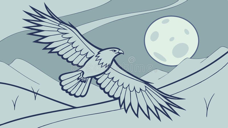 Eagle in Flight Under Full Moon, Majestic Night Hunt, Vector Design ...