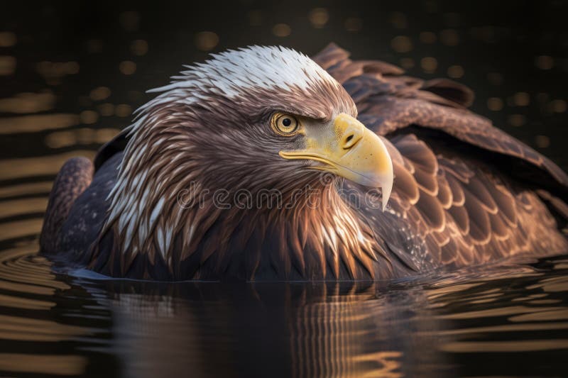 An Eagle Floating on Water Looking for Prey Stock Illustration ...