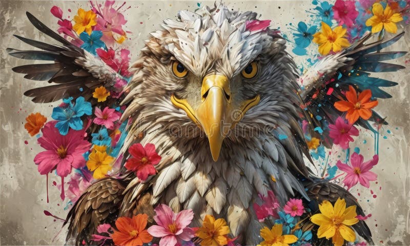 Eagle with Flowers on Its Head Stock Illustration - Illustration of ...