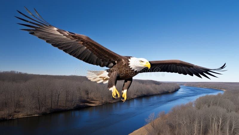Eagle is Flying As the River is Flowing Stock Photo - Image of motion ...