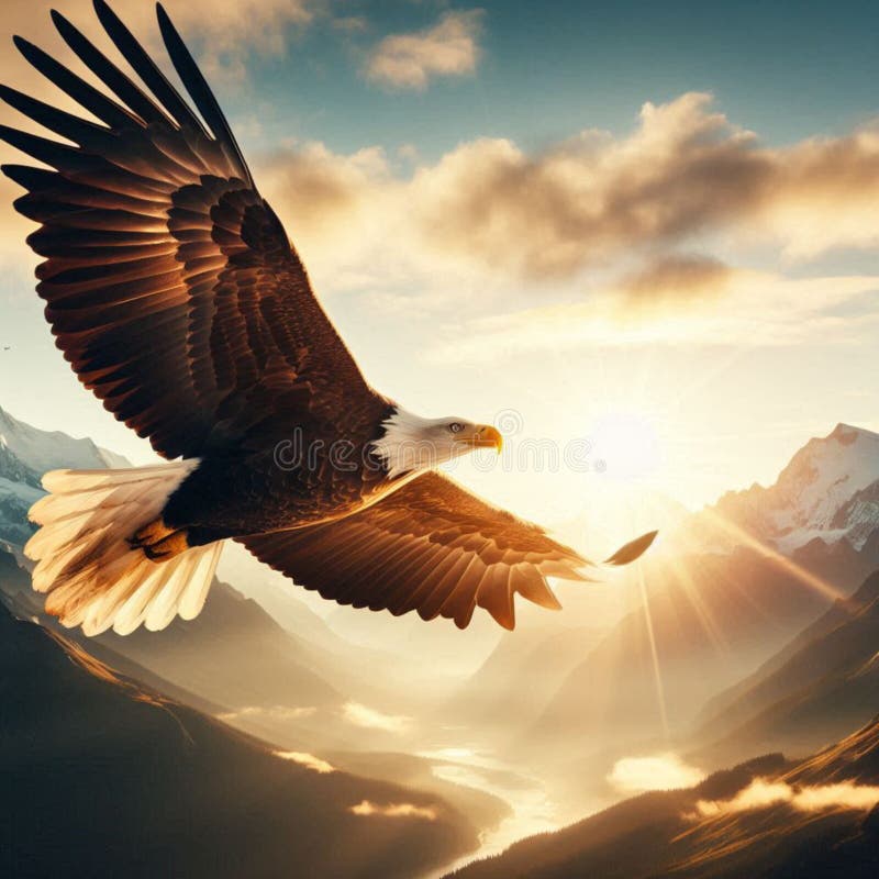 An Eagle Flying High in Sky at Morning Sky View Stock Photo - Image of ...