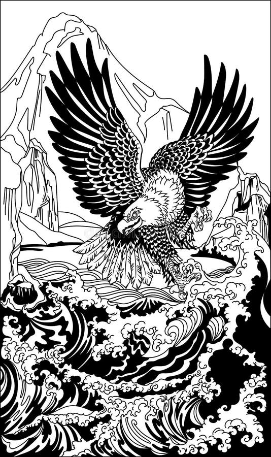 Eagle Flying Low Over Sea. Illustration Stock Vector - Illustration of ...