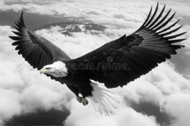 Eagle Flying Open Wings Above Clouds Mountains Stock Photos - Free ...