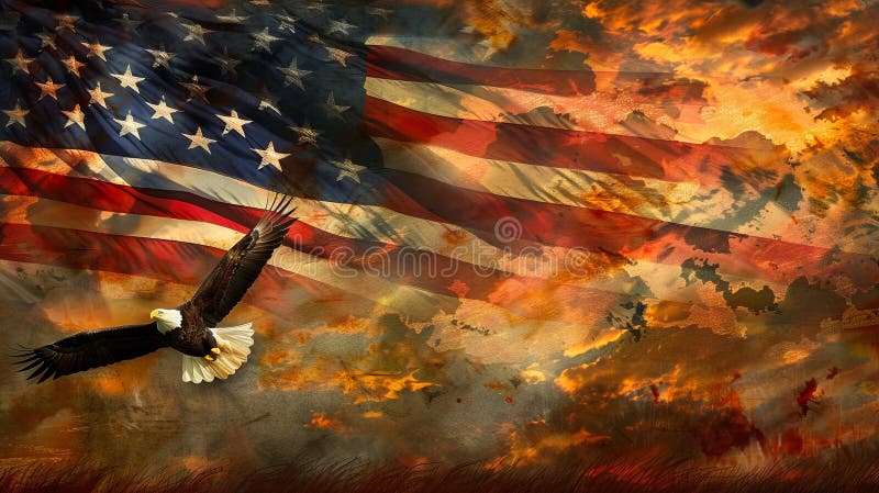 Eagle Flying Over the American Flag Stock Image - Image of generated ...