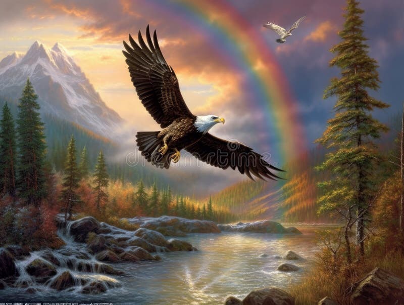 An Eagle Flying Over a Beautiful Rainbow Generative AI Stock ...