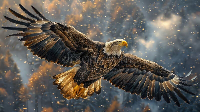 Eagle Flying Over Clouds. Happy 4th of July Concept Stock Image - Image ...