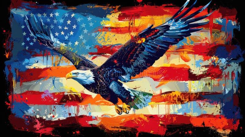 Eagle Flying Over Clouds. Happy 4th of July Concept Stock Photo - Image ...