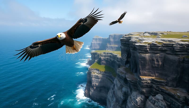 Eagle Flying Over Coastal Cliffs, Wildlife in Nature and Scenic Ocean ...