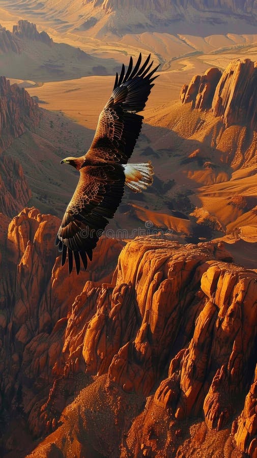 Eagle Flying Over Desert Canyons at Sunset Stock Image - Image of bird ...