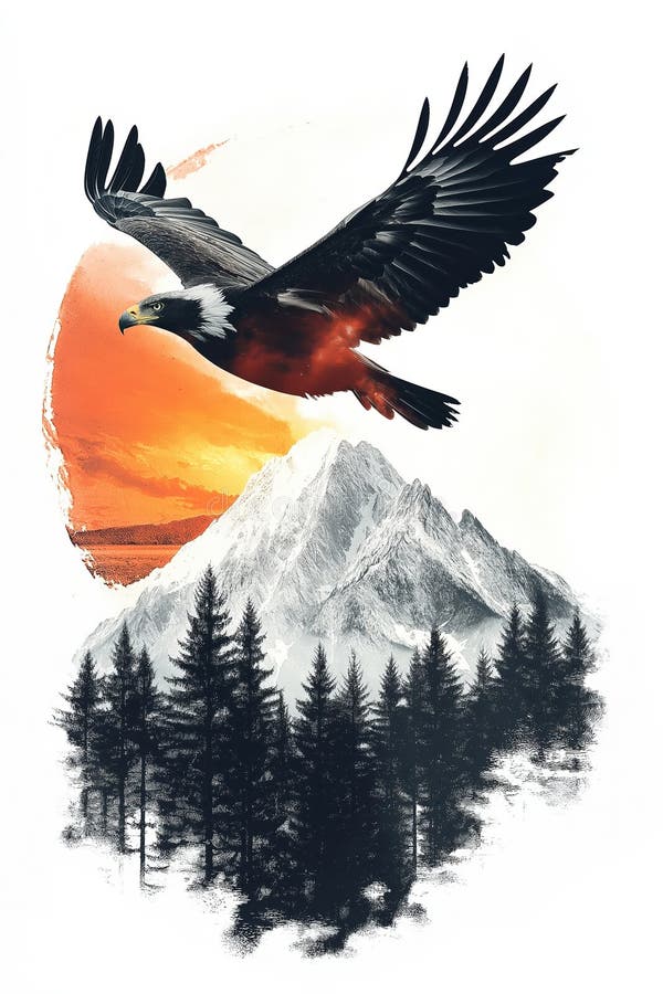 Majestic Eagle Soaring Over Mountain Peak Sunset Stock Photos - Free ...