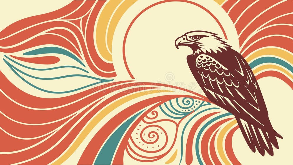 Eagle Flying Vector Art with Abstract Wave and Sunburst Patterns ...