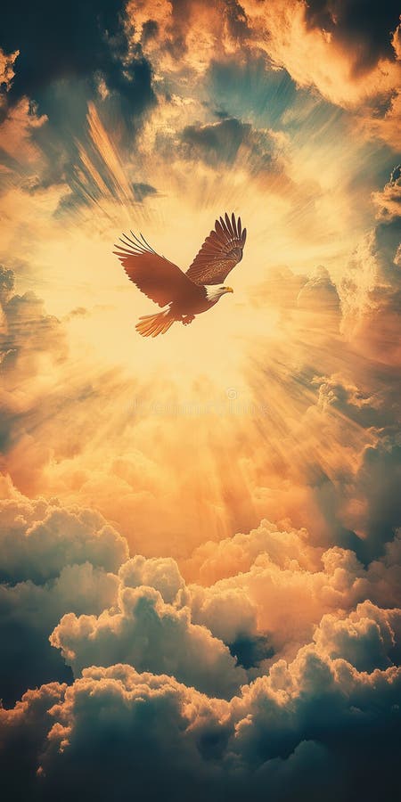 Eagle Flying in Vibrant Sky with Dramatic Light Stock Image - Image of ...