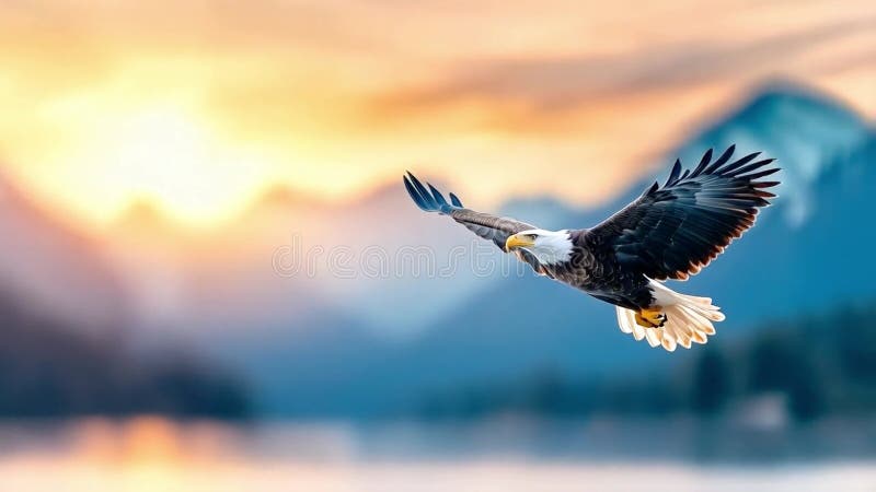 Majestic Eagle Soaring Over the Mountains at Sunset in Stunning 4k Resolution. Generative AI ...