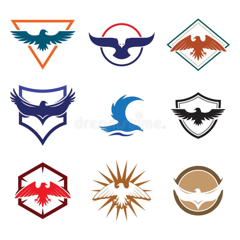 Eagle Hawk Falcon Bird Con El Escudo Logo Collection Ilustración del ...
