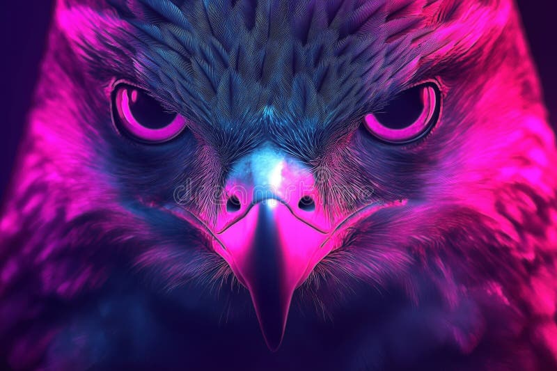 Eagle Head Close Up with Pink Neon Light Ai Photo Stock Illustration ...