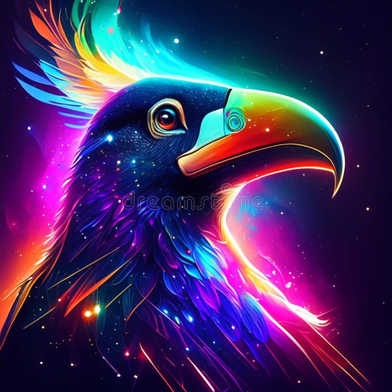 Eagle Head with Colorful Neon Lights on Background. Vector Illustration ...