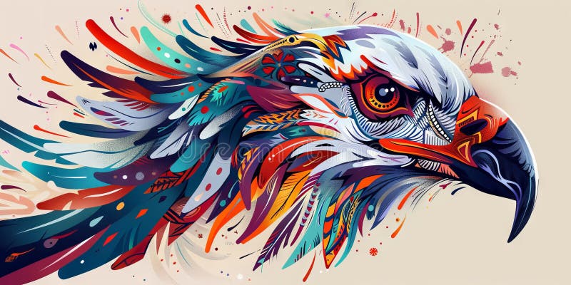 Eagle Head in Conceptual Art with Vibrant Tribal Designs. Stock ...