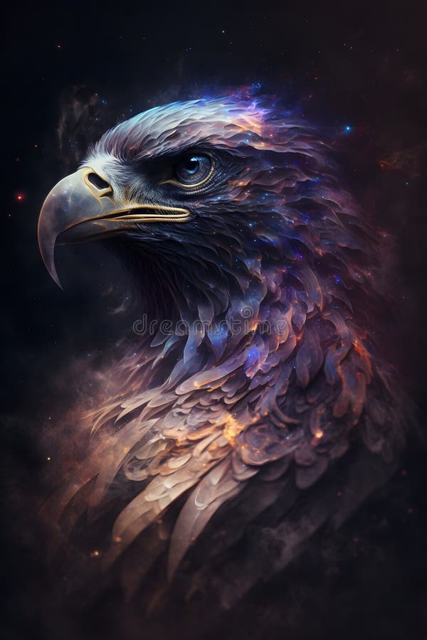 Eagle Head Connected To Galactic Nebula. an Eagle on a Black Background ...
